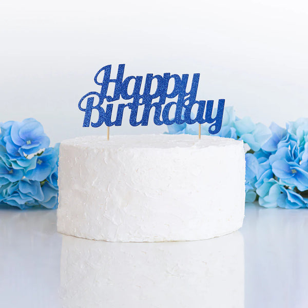 Happy Birthday Blue Glitter Cake Topper - Haflaty Store
